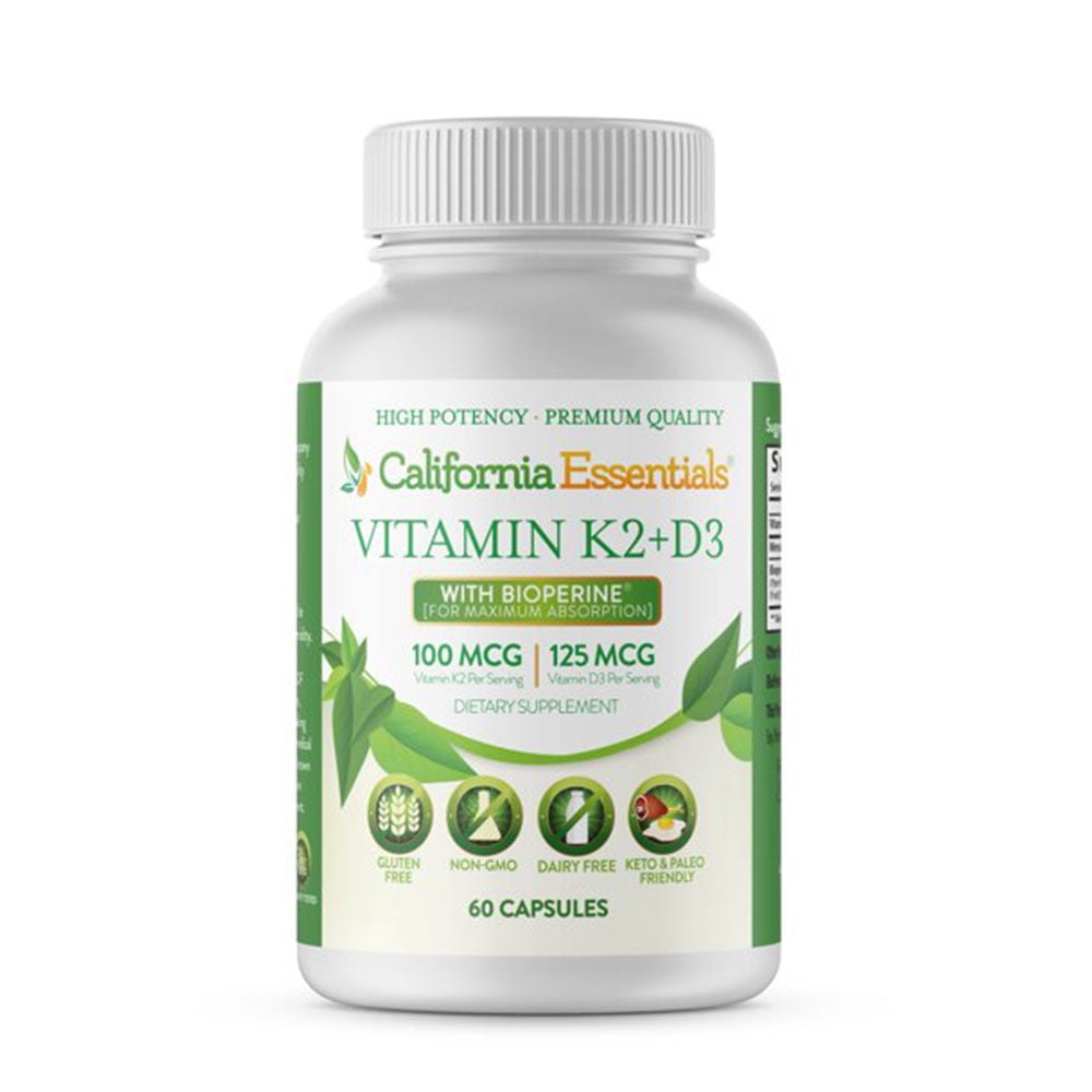 California Essentials Vitamin K2 D3 5000IU with Bioperine Heart Health ...