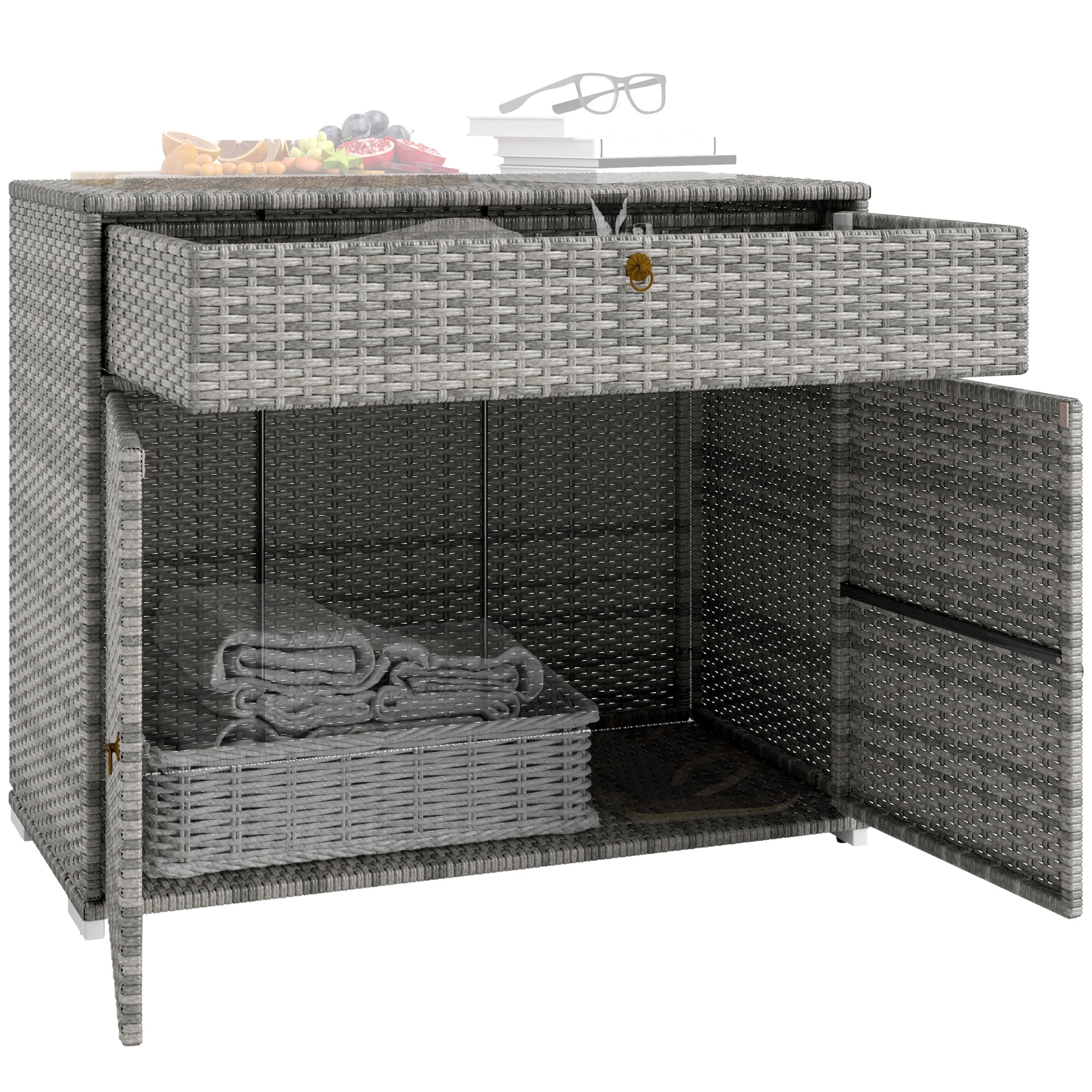 Click here for Outsunny Wicker Outdoor Storage Cabinet  Pool Towe... prices
