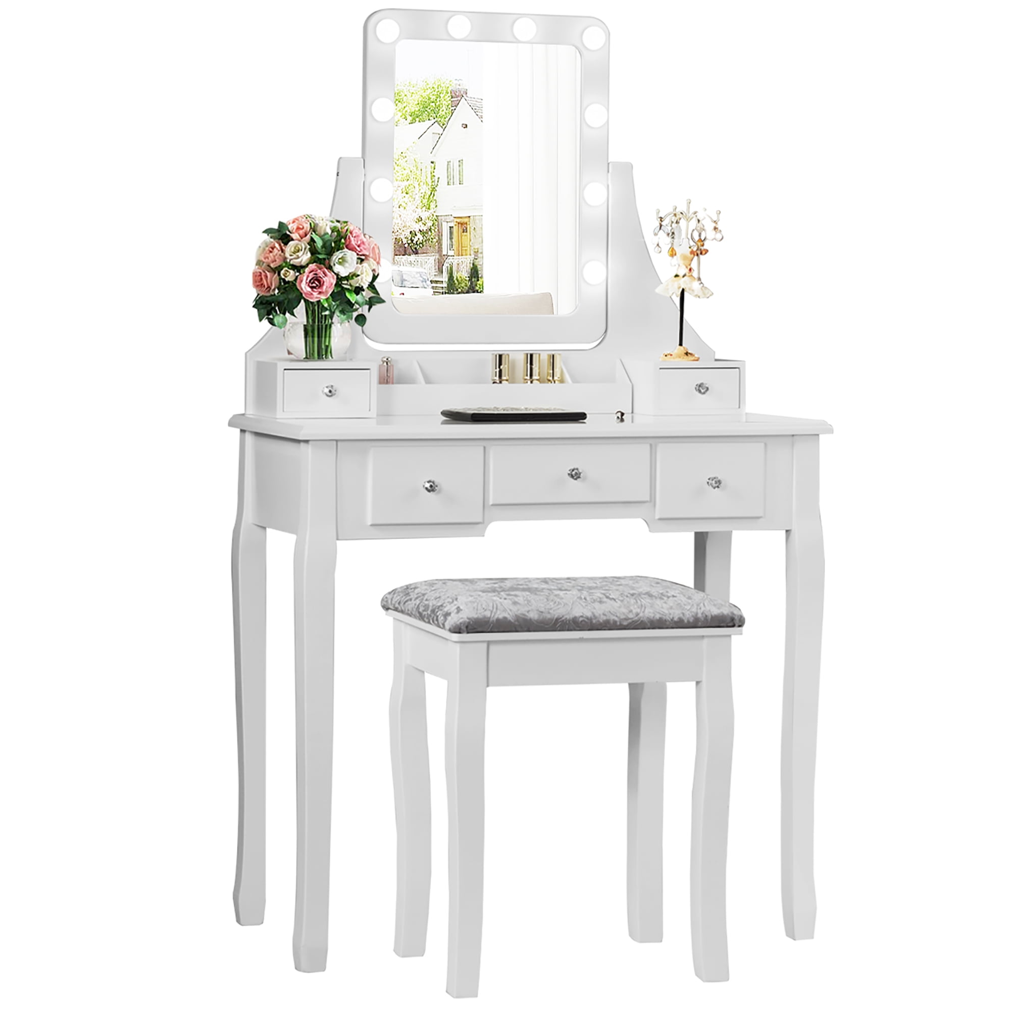Click here for Costway Vanity Dressing Table Set W/ 10 Dimmable B... prices