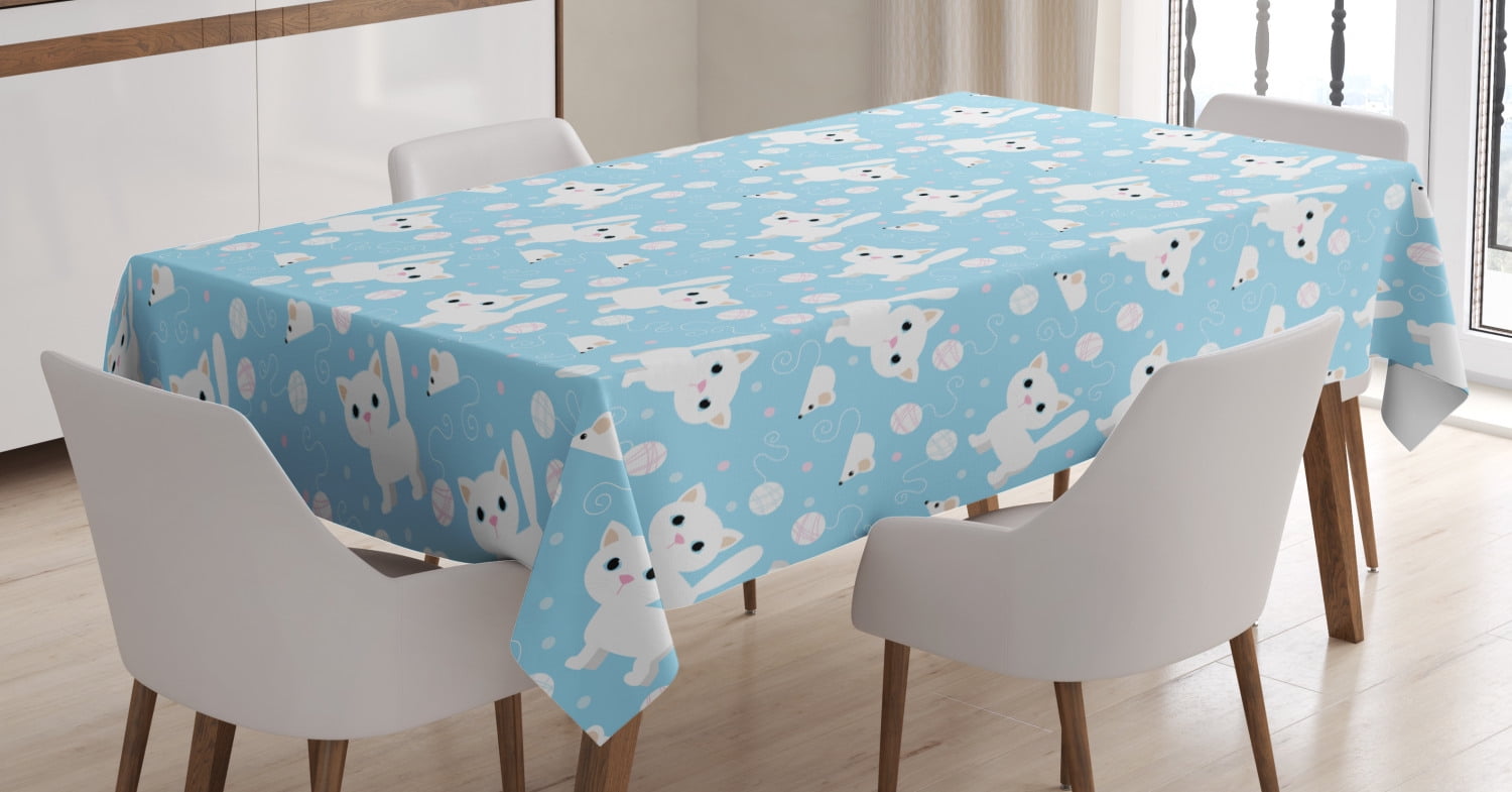 Ambesonne Cartoon Tablecloth Rectangular Table Cover, AMusing Cat with ...