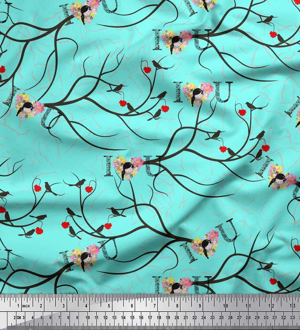 Soimoi Satin Silk Fabric Floral,Rat & Cat Artistic Print Fabric by The ...