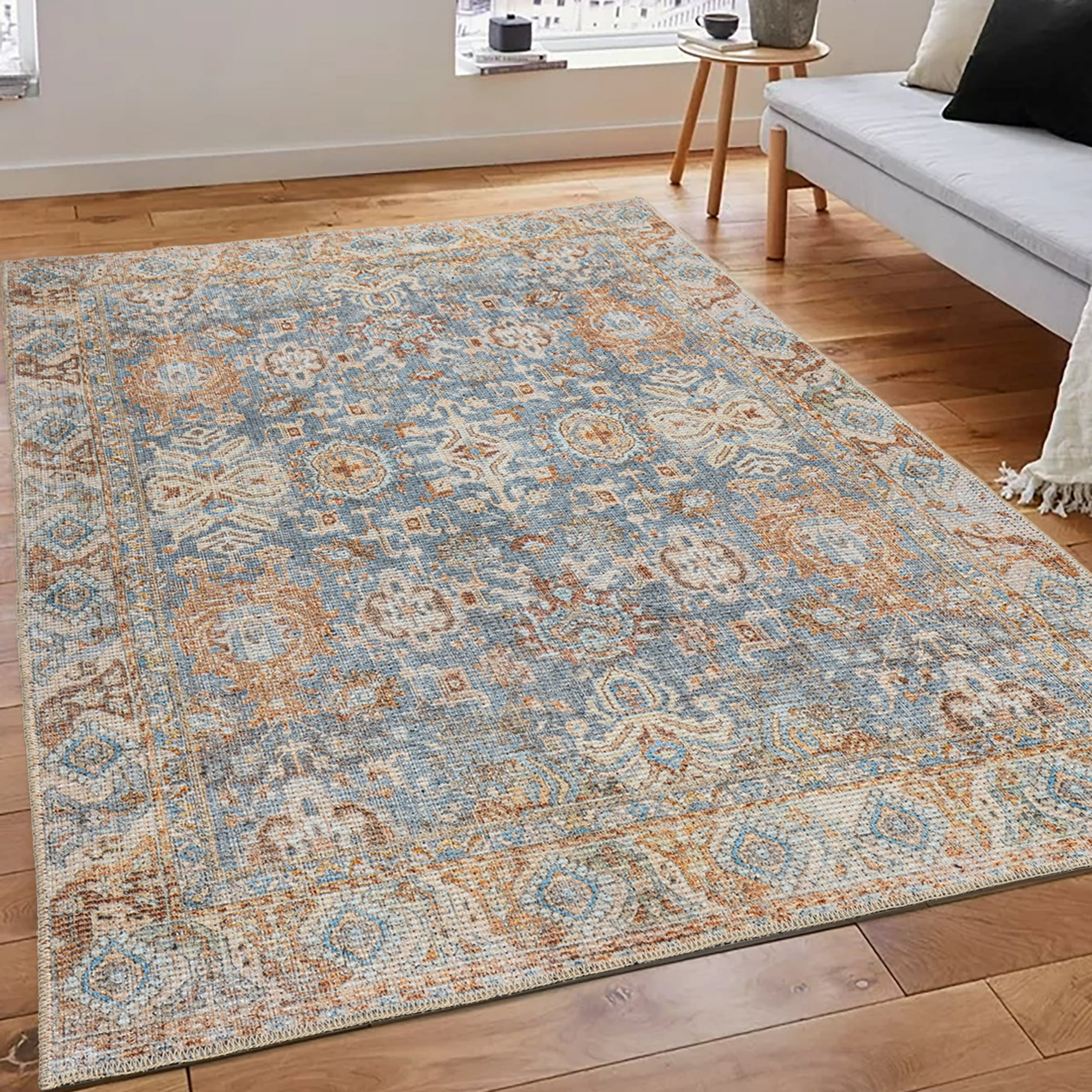 Ladole Rugs 4x6 Living Room Small Premium Cotton Washable Area Rug Vintage Home Decor Boho Carpet For Living Room  Bedroom  Dining Floor blue Multi