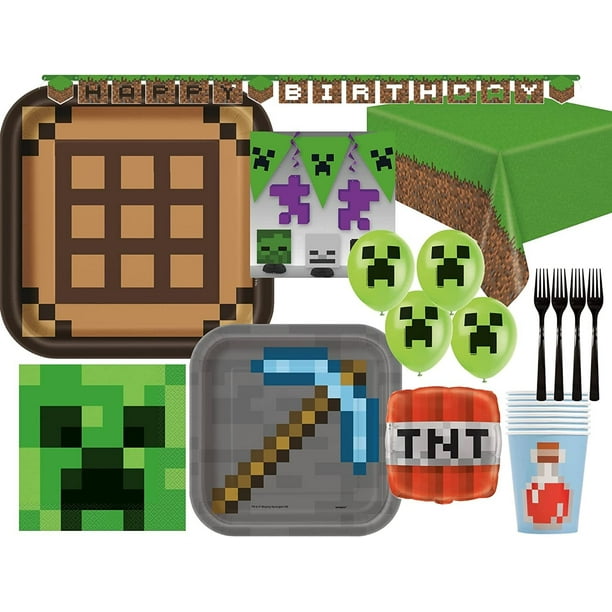 Minecraft Party Supplies Bundle with Plates, Napkins, Forks, Cups ...
