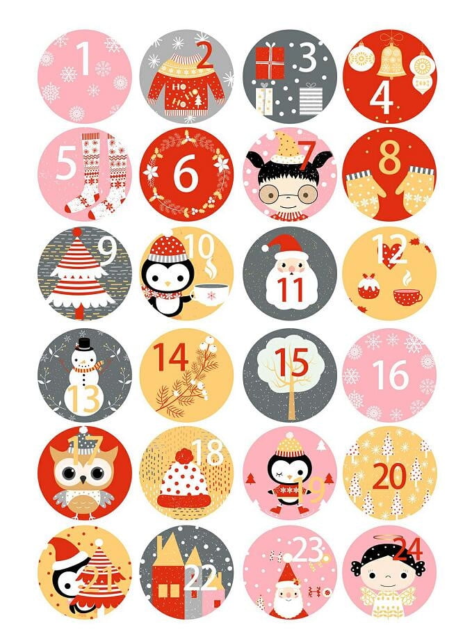 Labakihah Stickers Christmas Gift Number Stickers 24 Stickers Round ...