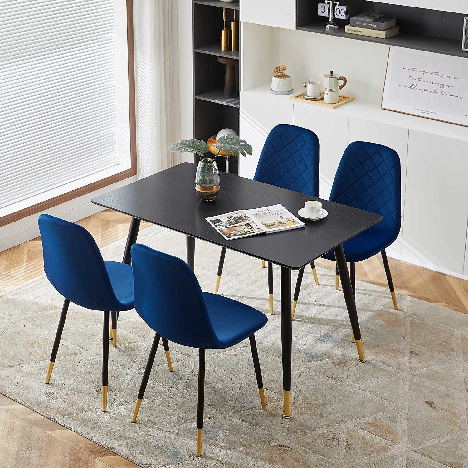 NORDICANA Dining Table Set for 4,Classic Faux Wood Rectangular Dining ...