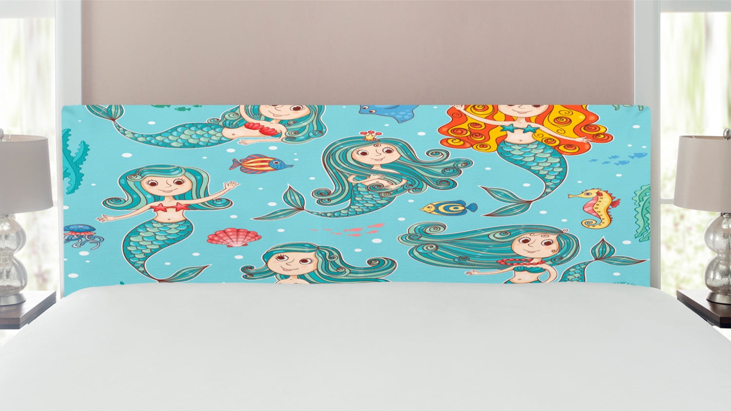 Mermaid Headboard, Composition Girls Different Types of Sea Creatures ...