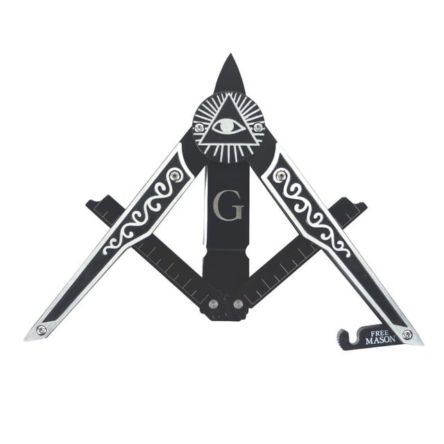 Black Masonic Folding Square&Compasses Pocket Knife All Seeing Eye ...