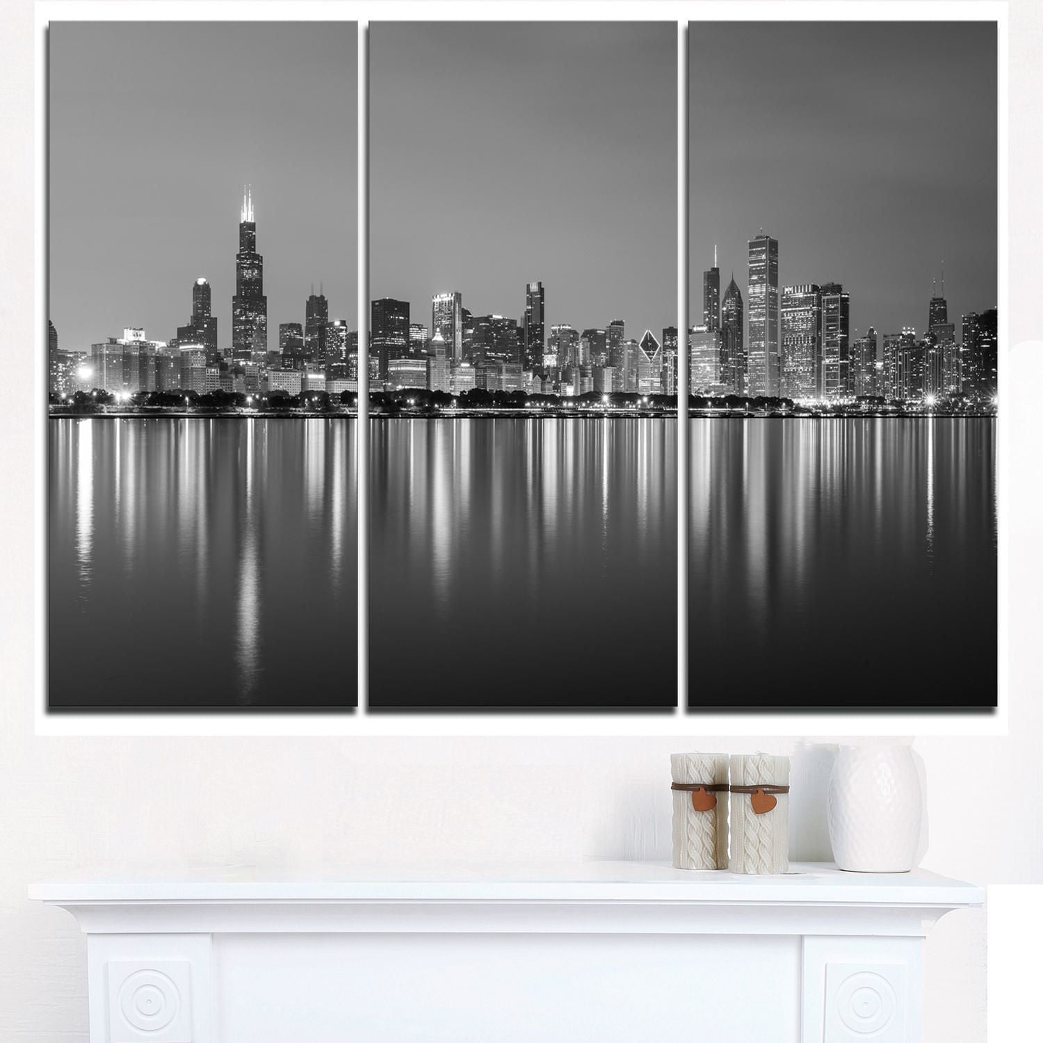 Click here for Designart Design Art Chicago Skyline At Night Blac... prices