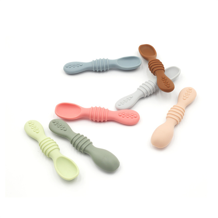 Toddler Baby Silicone Spoon Self Feeding Training Scoop Safety Teether ...