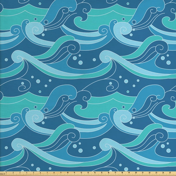 Waves Fabric by The Yard, Oceanic Splashes Blots and Spirals Aquatic ...