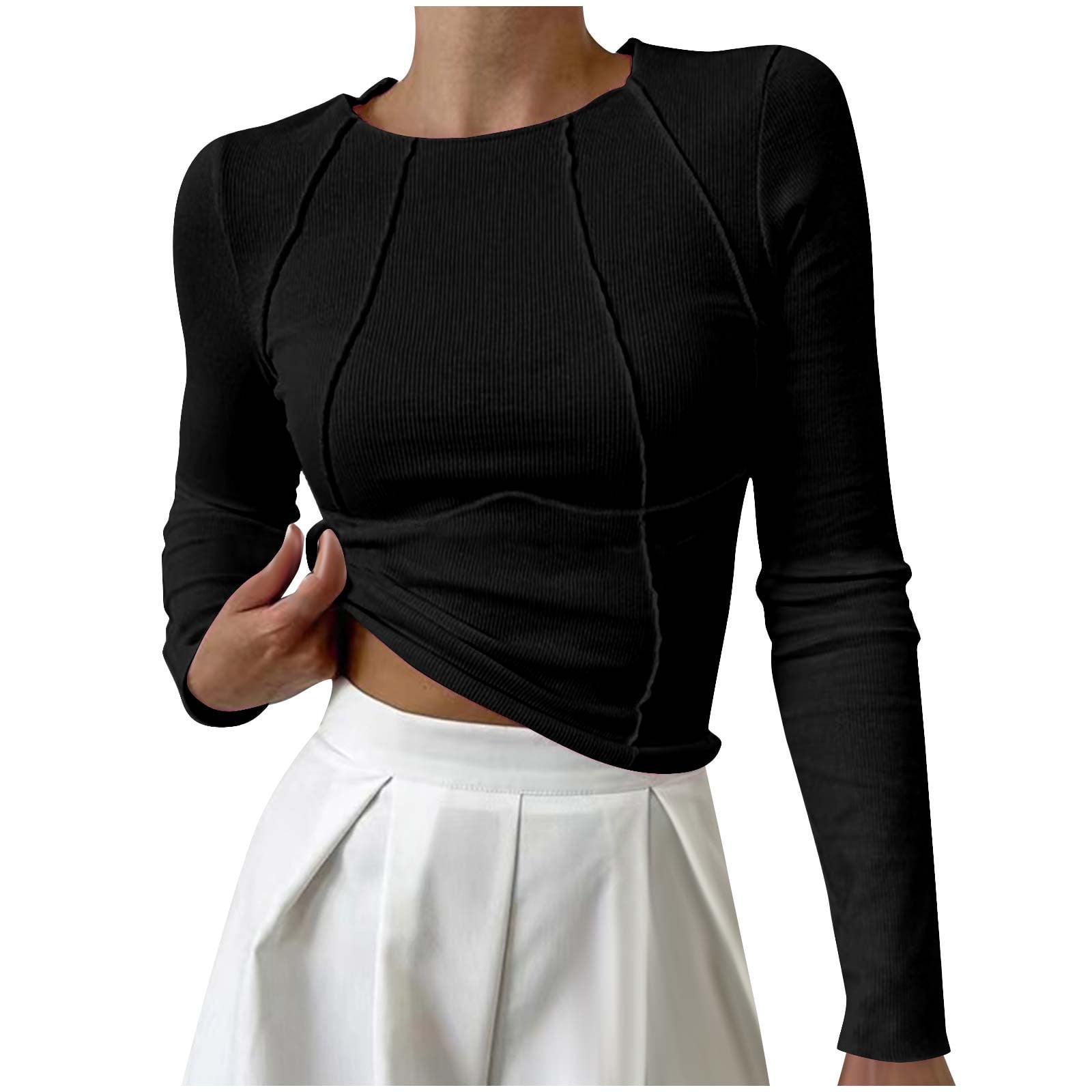 Click here for Timegard Crop Tops For Women Crew Neck Long Sleeve... prices
