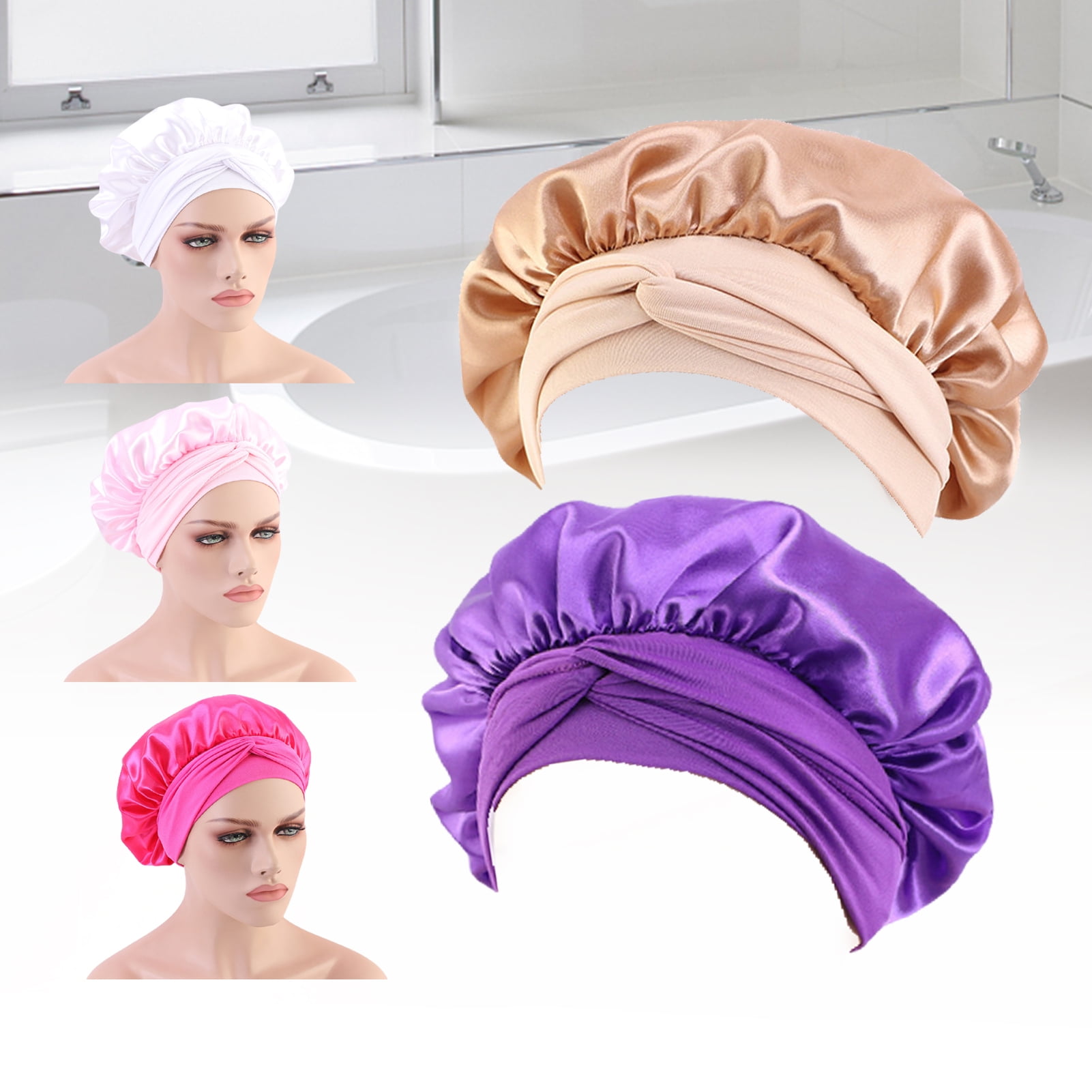 Grofry Women Solid Satin Stylish Elastic Silk Sleep Hat Hair Care ...