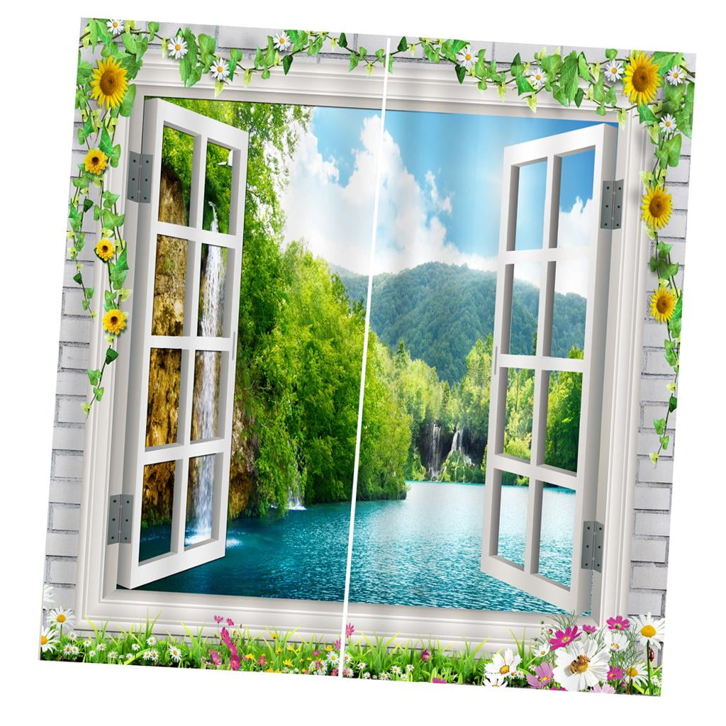 2 Panels Landscape Scenery window and door Curtains Blinds 3D Printed ...