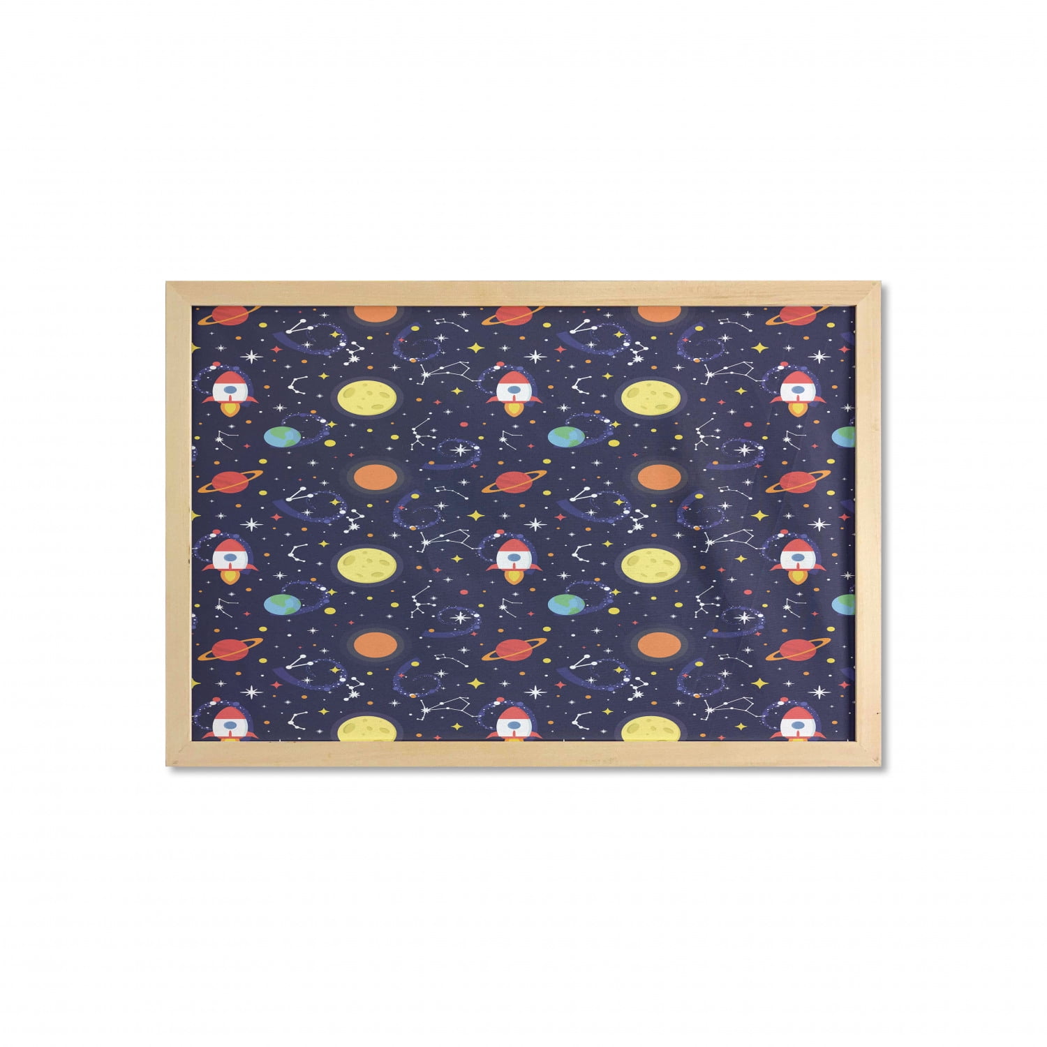 Spaceship Wall Art with Frame, Cosmic Themed Pattern of Flying ...