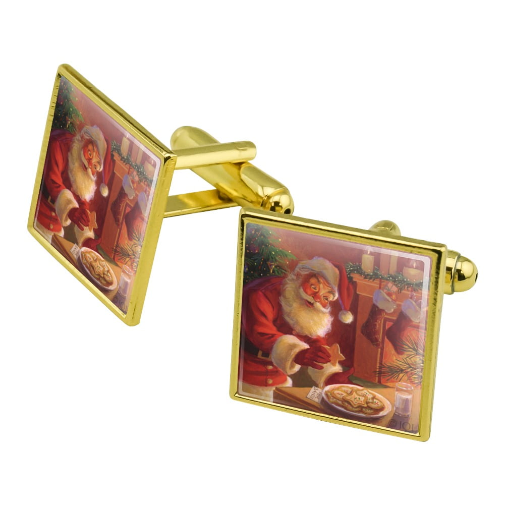 Christmas Holiday Santa Milk and Cookies Square Cufflink Set - Silver ...