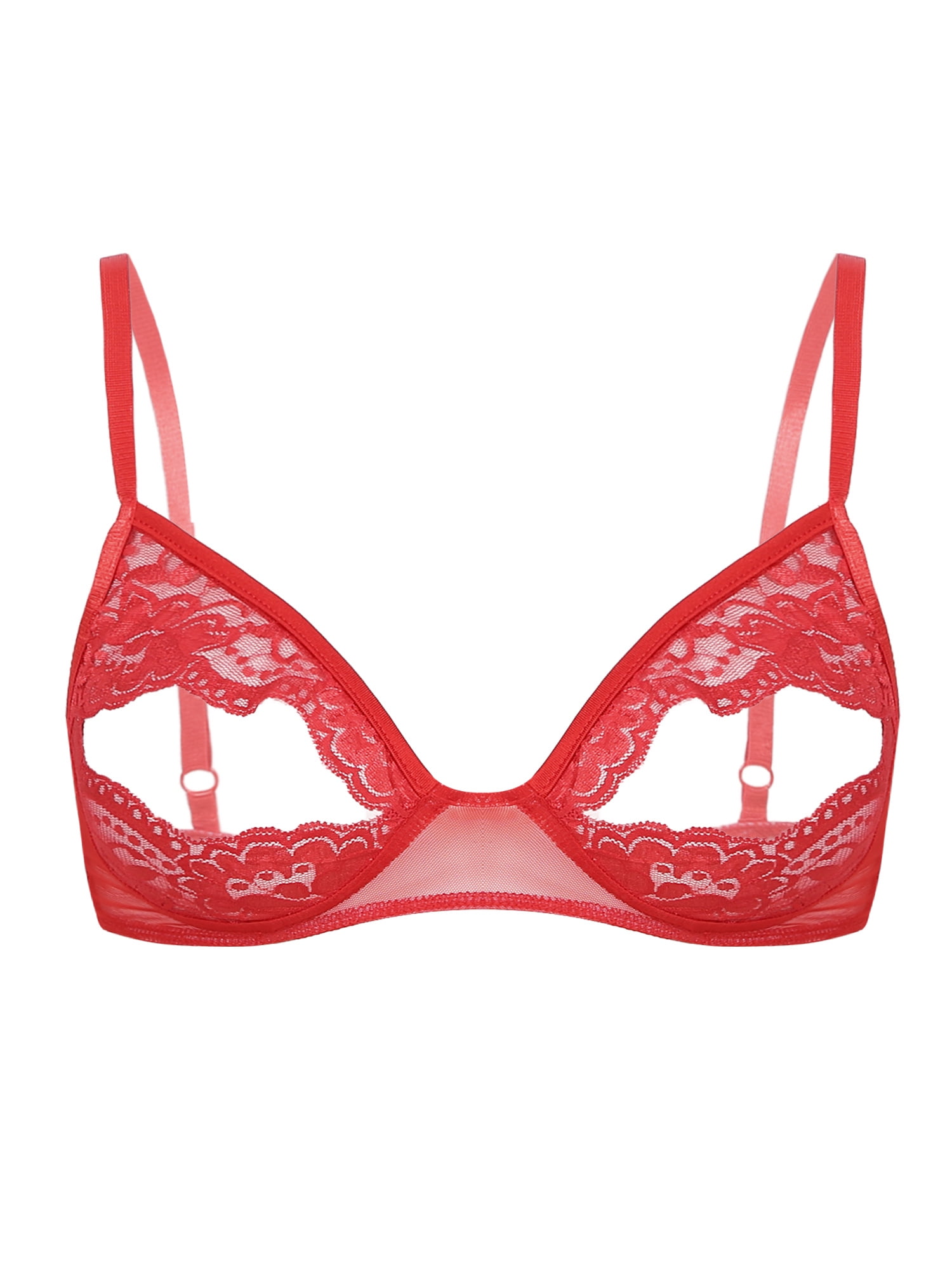 Renvena Womens Lace Floral Portrait Open Tip Bra Wire Free Unlined
