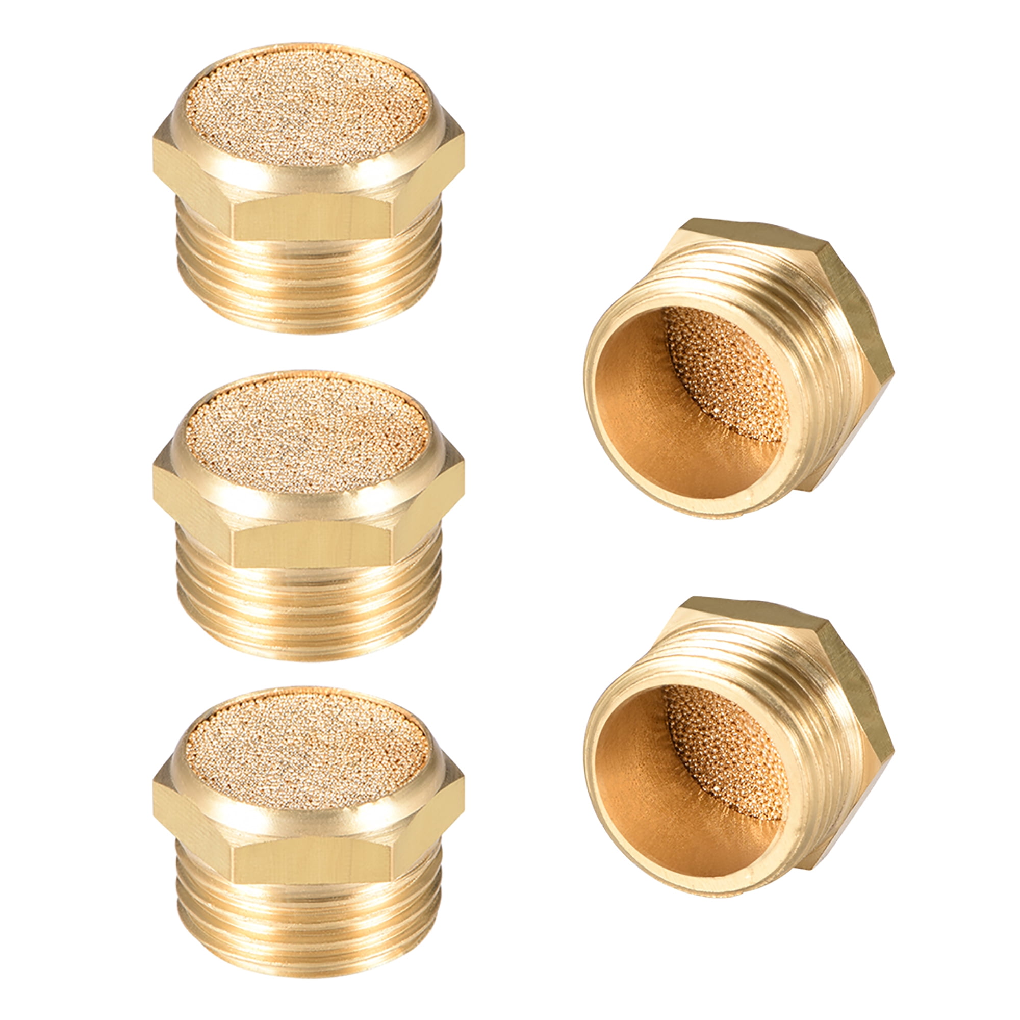 Brass Exhaust Muffler, 1/2" G Male Thread 53/64" Hex Sintered Air ...