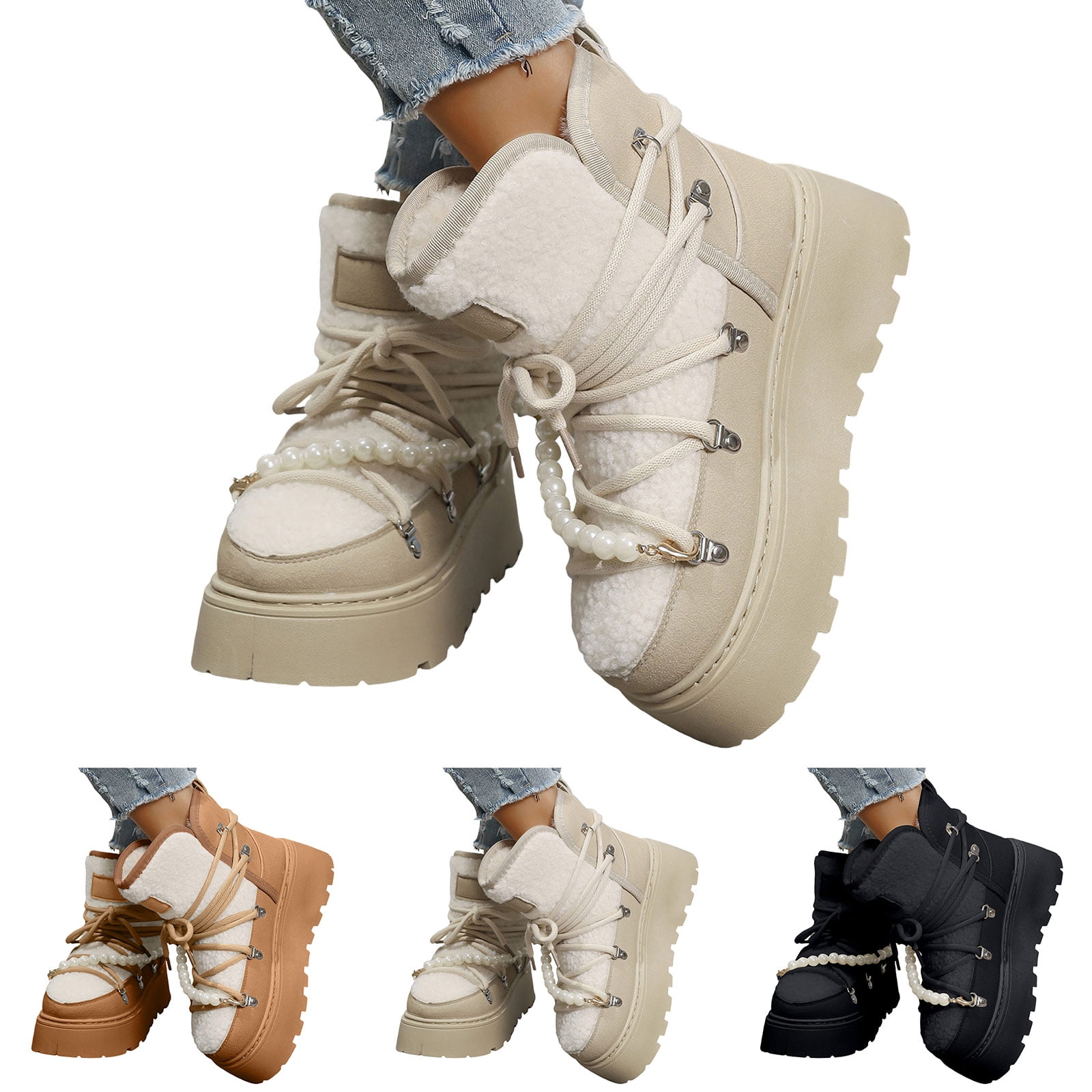 Click here for Pandaie Womens Platform Mini Snow Boots Suede Slip... prices