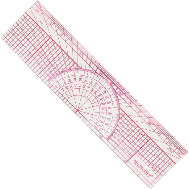 Westcott Engineers' Protractor Ruler, 6", 15cm, Transparent (W-8 ...