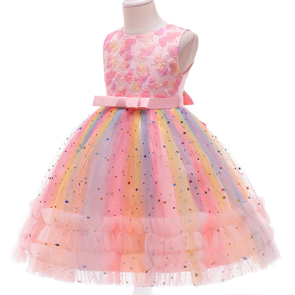 Princess Dress, Toddler Pink Prints Rainbow Sleeveless Dress Court ...