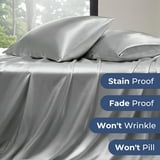 Seasonwood Microfiber Satin Grey Sheets Queen Size Luxury Silk 4-Piece ...