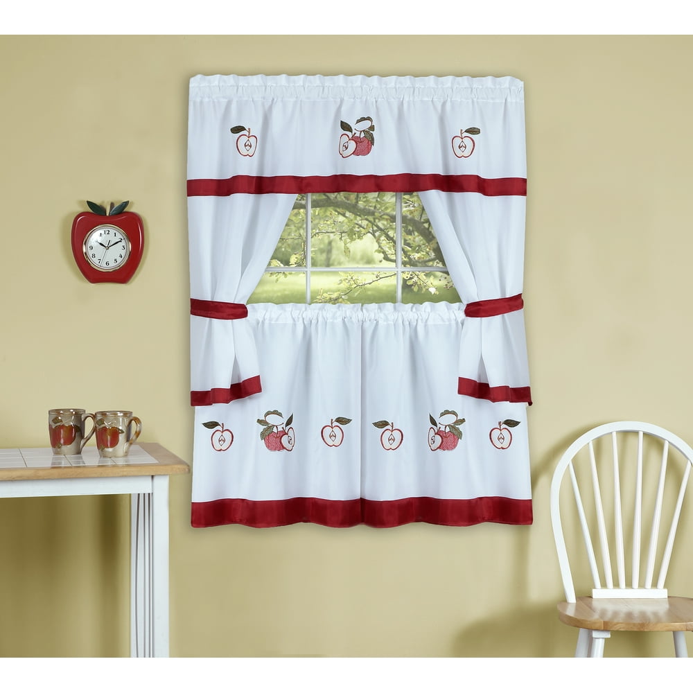 PowerSellerUSA 5-Piece Embellished Kitchen Curtain Cottage Set, Tier ...