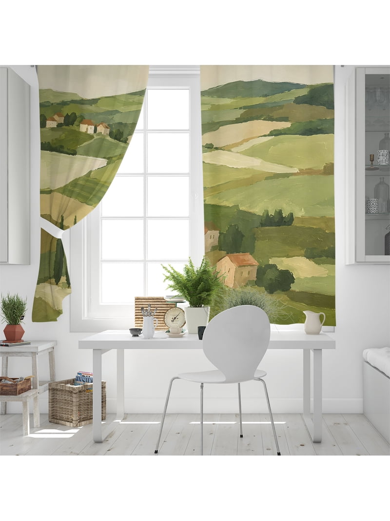 Green Country Blackout Curtains 63 Inches Length, Vintage Rustic Hills ...