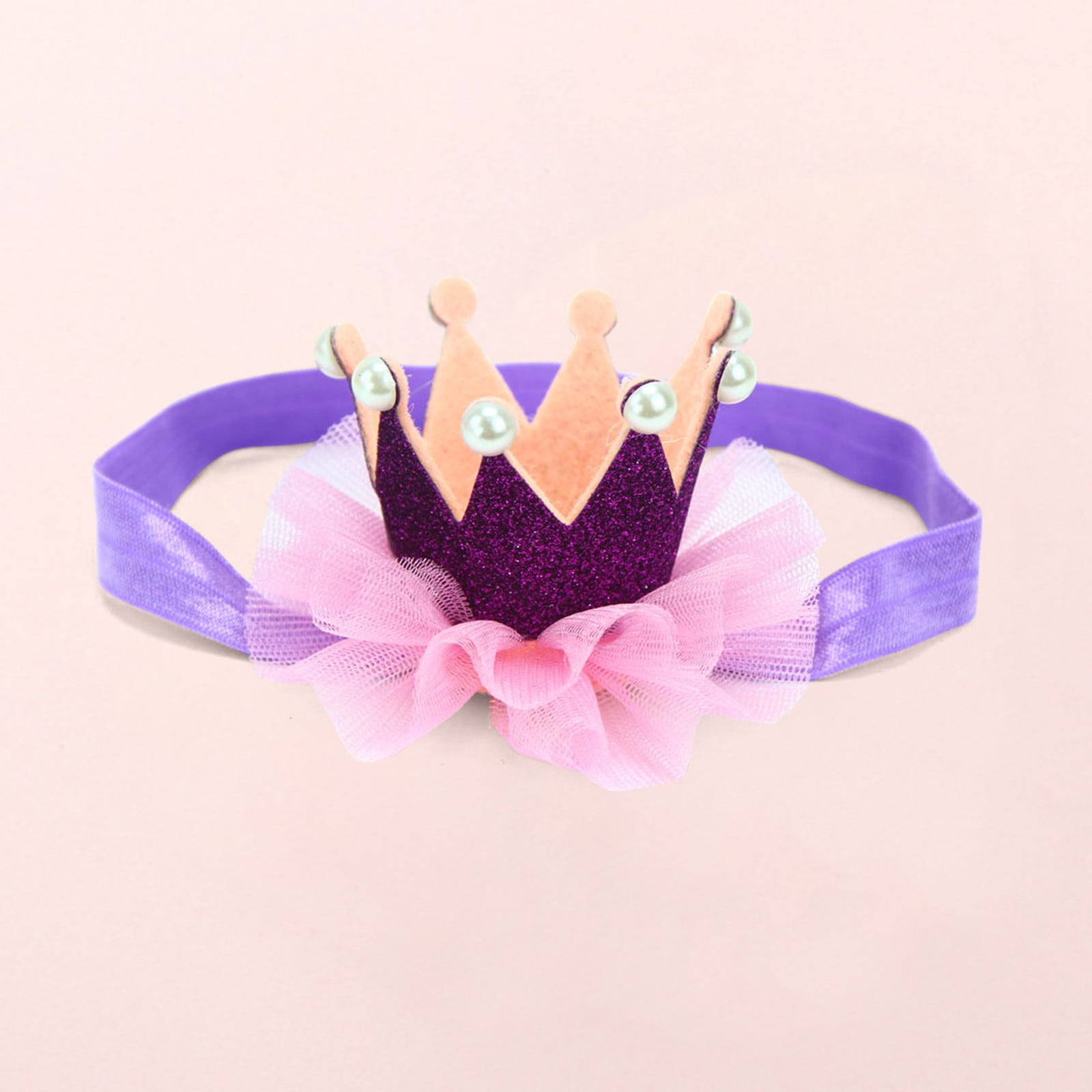 SDJMa Toddler Baby Girls Cute Solid Color Mesh Crown Pearl Headwear ...