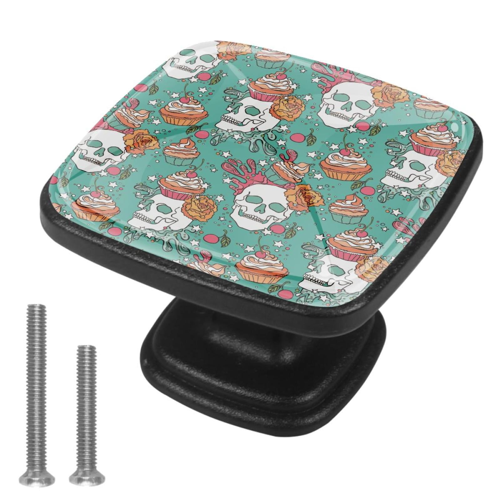 4 Pcs Cabinet Handle Drawer Pulls Skull Knobs with Screws Square ...