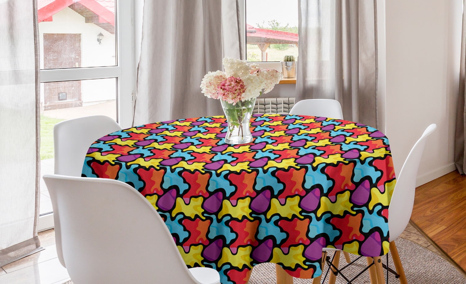 Colorful Round Tablecloth, Graffiti Composition of Ornate Abstract ...