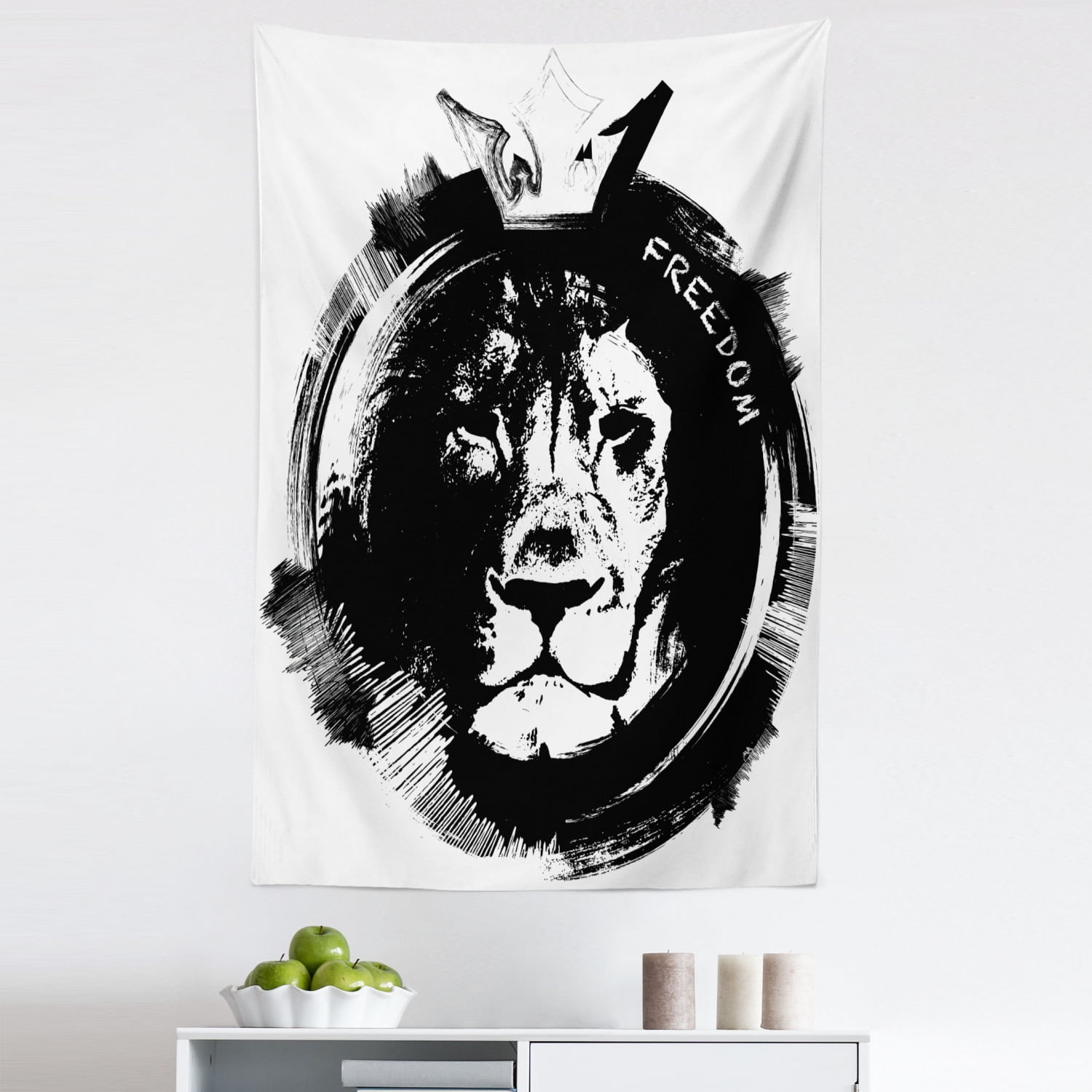 Lion Tapestry, King of the Forest Lion Head Portrait Freedom Sketchy ...