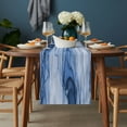 Blue Ink Marble Cotton Linen Table Runner Coastal Nautical Water ...