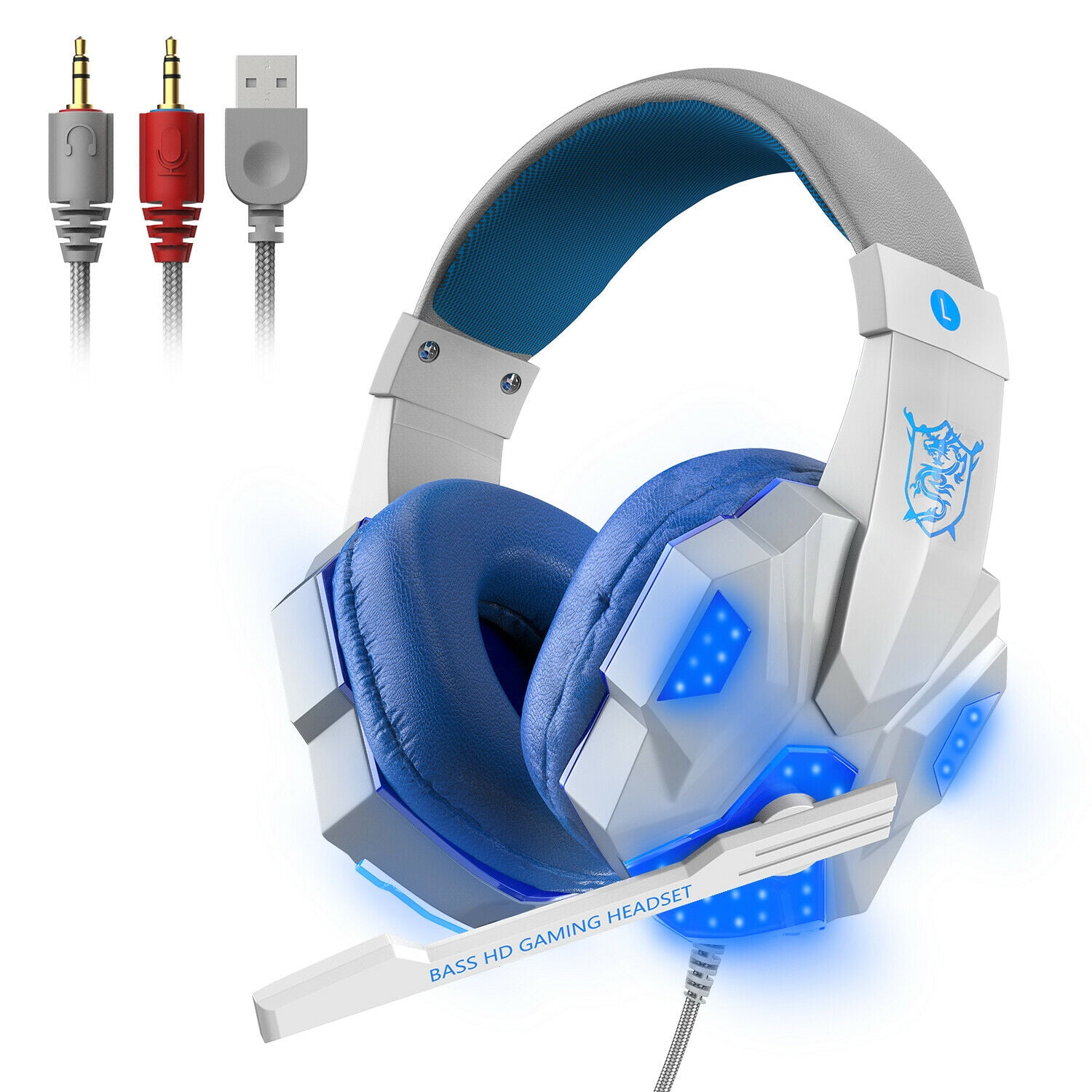 Gaming Headset Usb 35mm Wired Over Led Headphones Stereo With Mic For Xbox Oneps4 Pc White