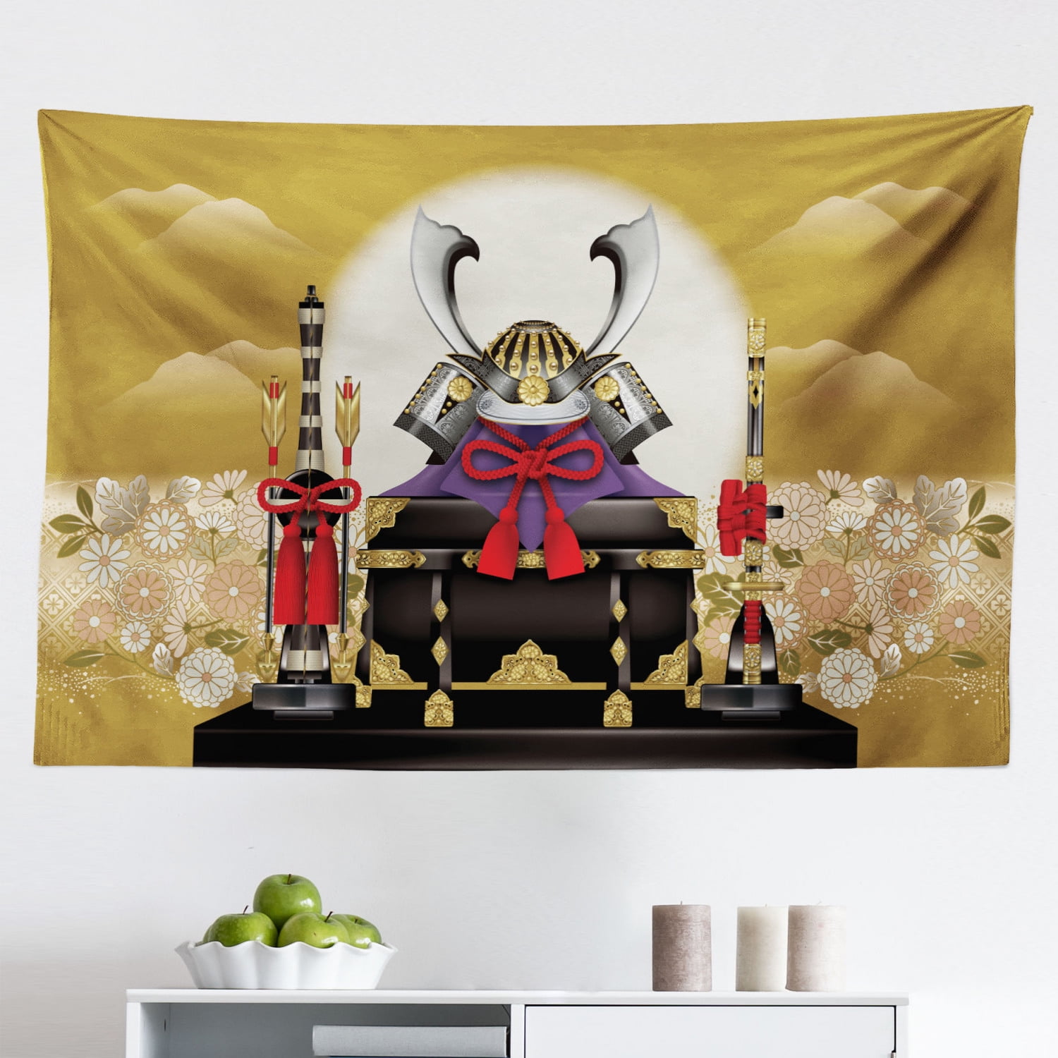 Japanese Tapestry, Fight of Samurai with Katana on White Background ...