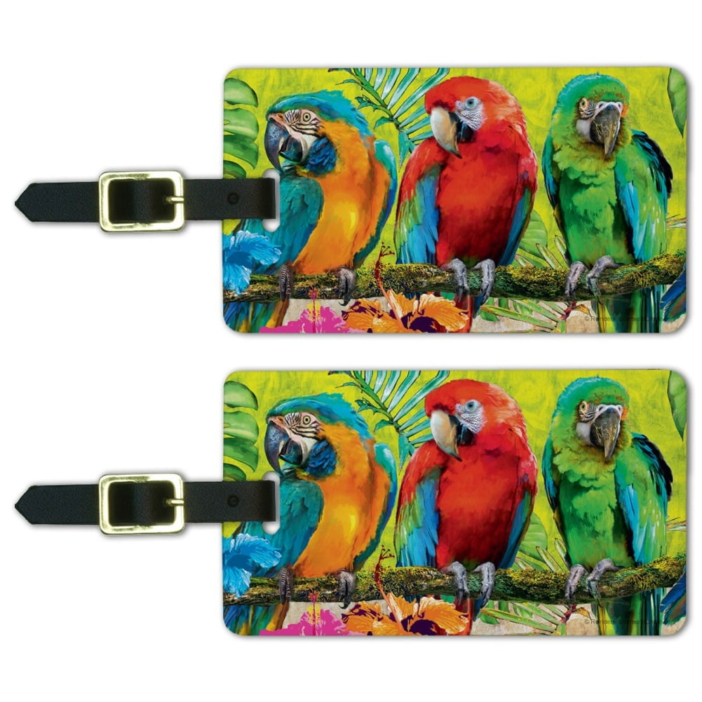 Colorful Tropical Rainforest Parrots Luggage ID Tags Suitcase Carry-On ...