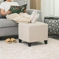 Adeco 16.3" Cotton Linen Cube Ottoman Footstool, Square Footrest Stools ...