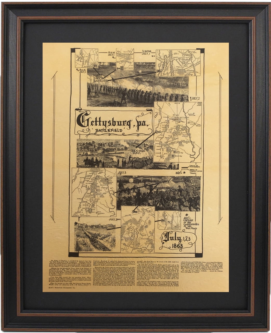 Framed Gettysburg Battlefield Map. Replica Prints by Patriot Gear ...
