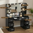 FANGSUM Black Vanity Desk with Mirror, Lights & Charging Station, 6 ...