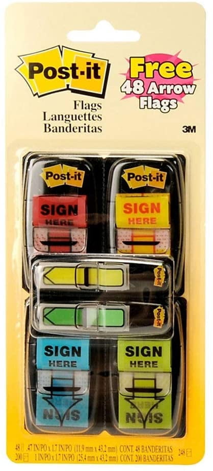 Post-it Sign Here Flags, 1" x 1.7", 200 Flags with 4 Dispensers, Red ...