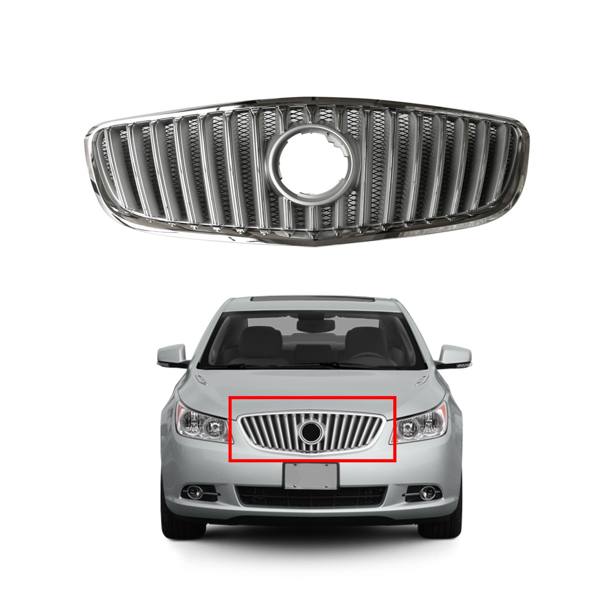 Front Upper Grille With Chrome For 2010 2011 2012 2013 Buick LaCrosse ...