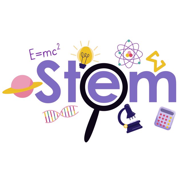 STEM Banner Art with Magnifying Glass, Calculator, Light Bulb, Planet ...