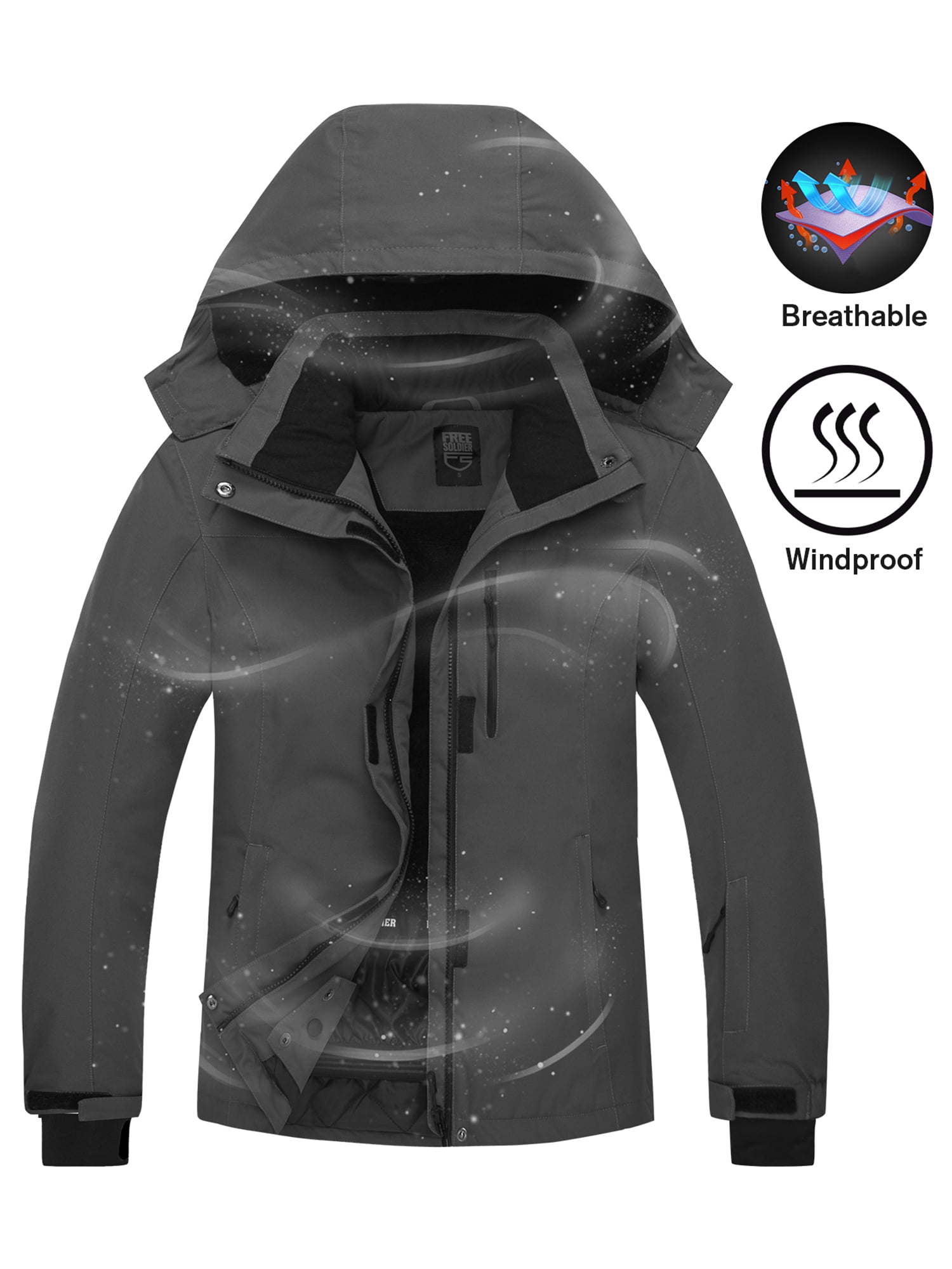 Buy FREE SOLDIER Men's Waterproof Ski Jacket Fleece Lined Snow Coat ...