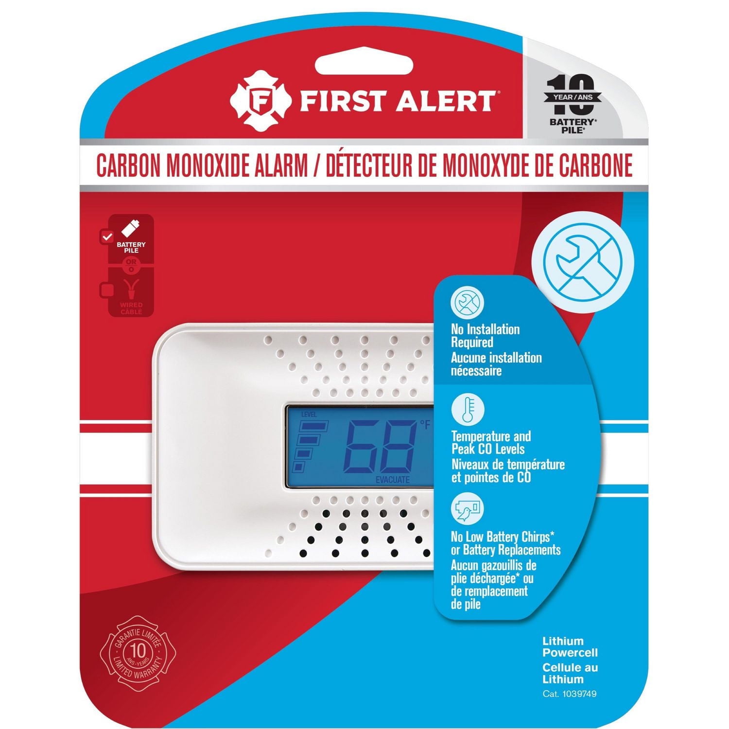 First Alert Co710a Carbon Monoxide Detector With 10-Year Battery And Digital Temperature Display