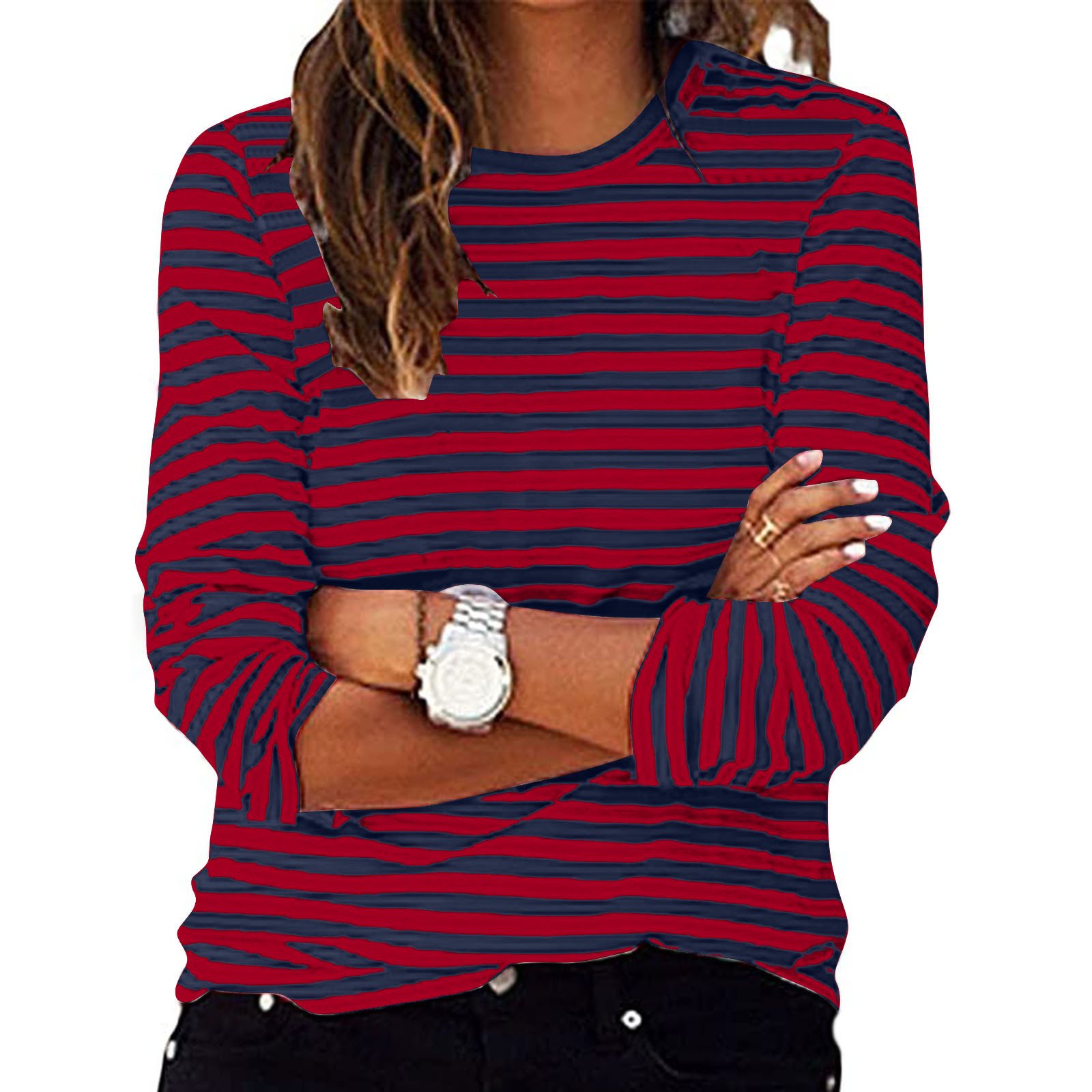 Click here for Lmkihusa Plus Size Womens Long Sleeve Tops Stripes... prices