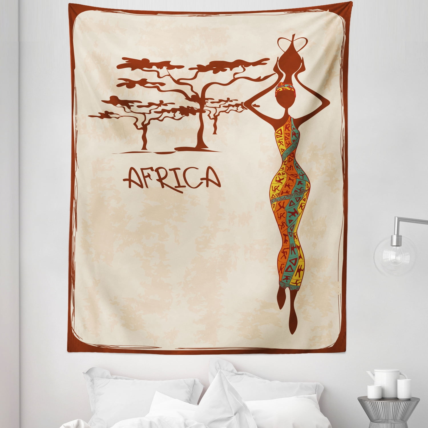 African Tapestry, Vintage Themed Illustration Slim Indigenous Girl ...