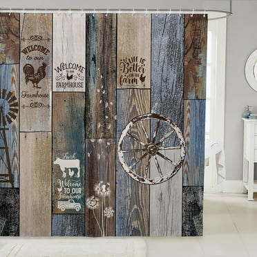 Farmhouse Shower Curtain Rustic Barn Door Shower Curtain, Cowboy Shabby ...