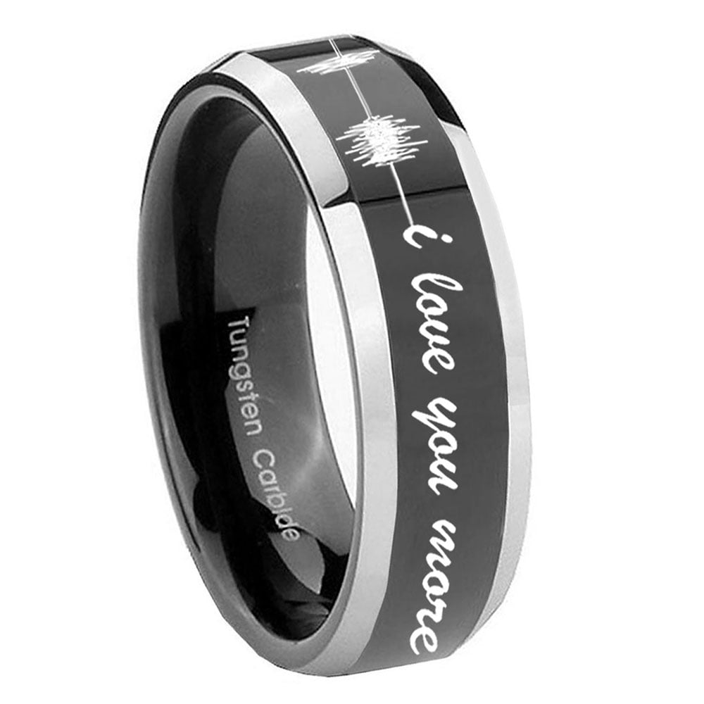 Tungsten Sound Wave I love you more 8mm Shinny Black Polished 2 Tone ...