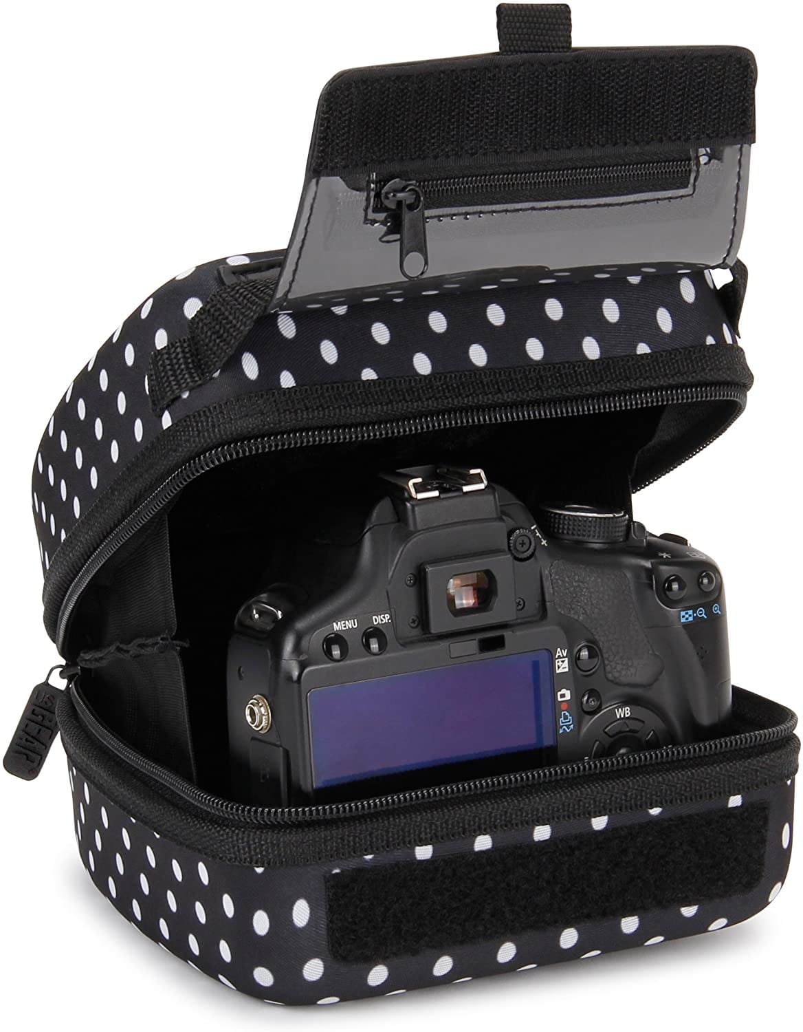 USA GEAR Hard Shell DSLR Camera Case (Polka Dot) with Molded EVA ...