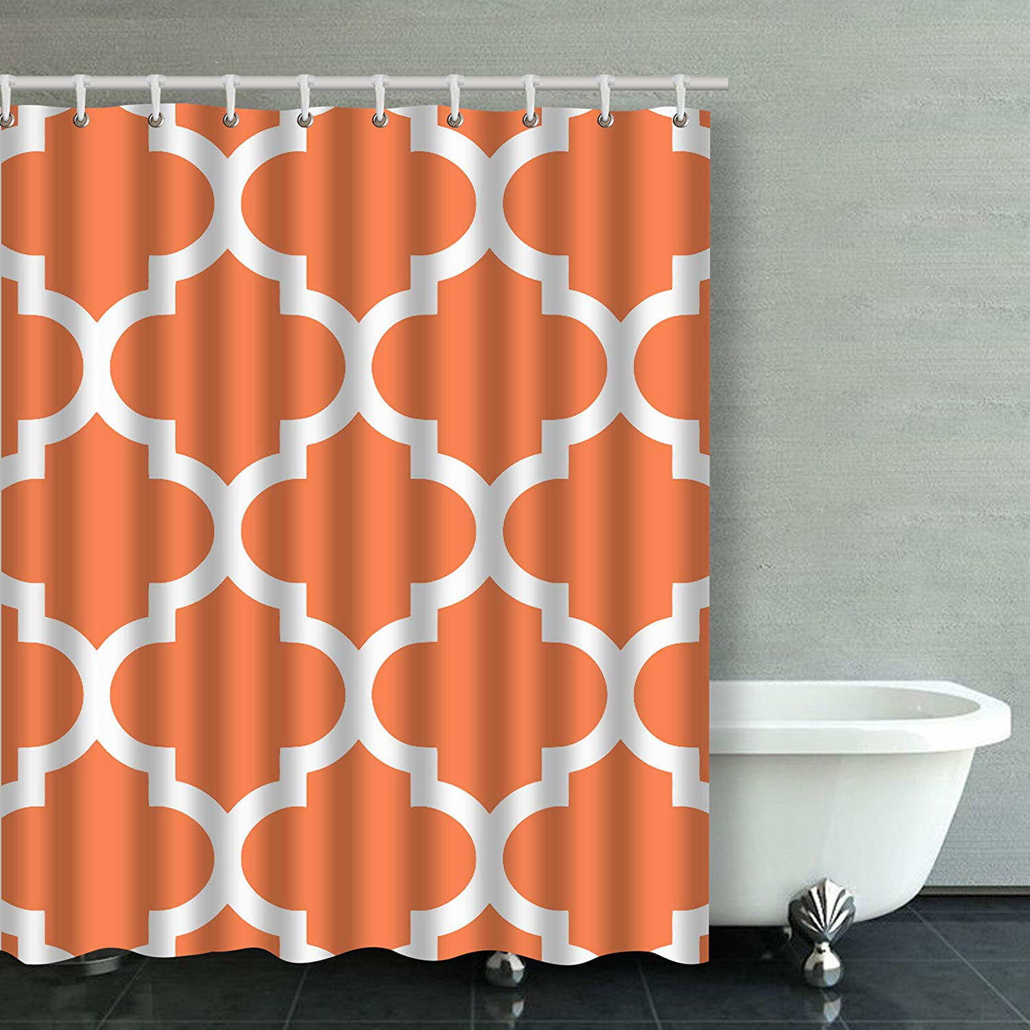 ARTJIA Moroccan Quatrefoil Nectarine Orange Bathroom Shower Curtain ...