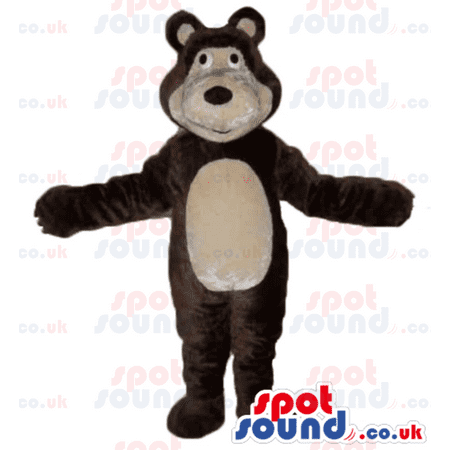 Standing brown bear SPOTSOUND Mascot smiling and looking to the front ...
